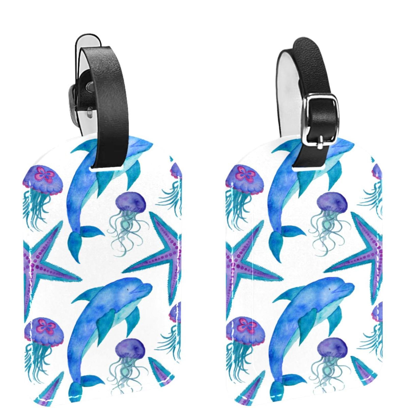 Square 2Pack PU Leather Jellyfish Cruise Luggage Tag with Privacy Cover ...