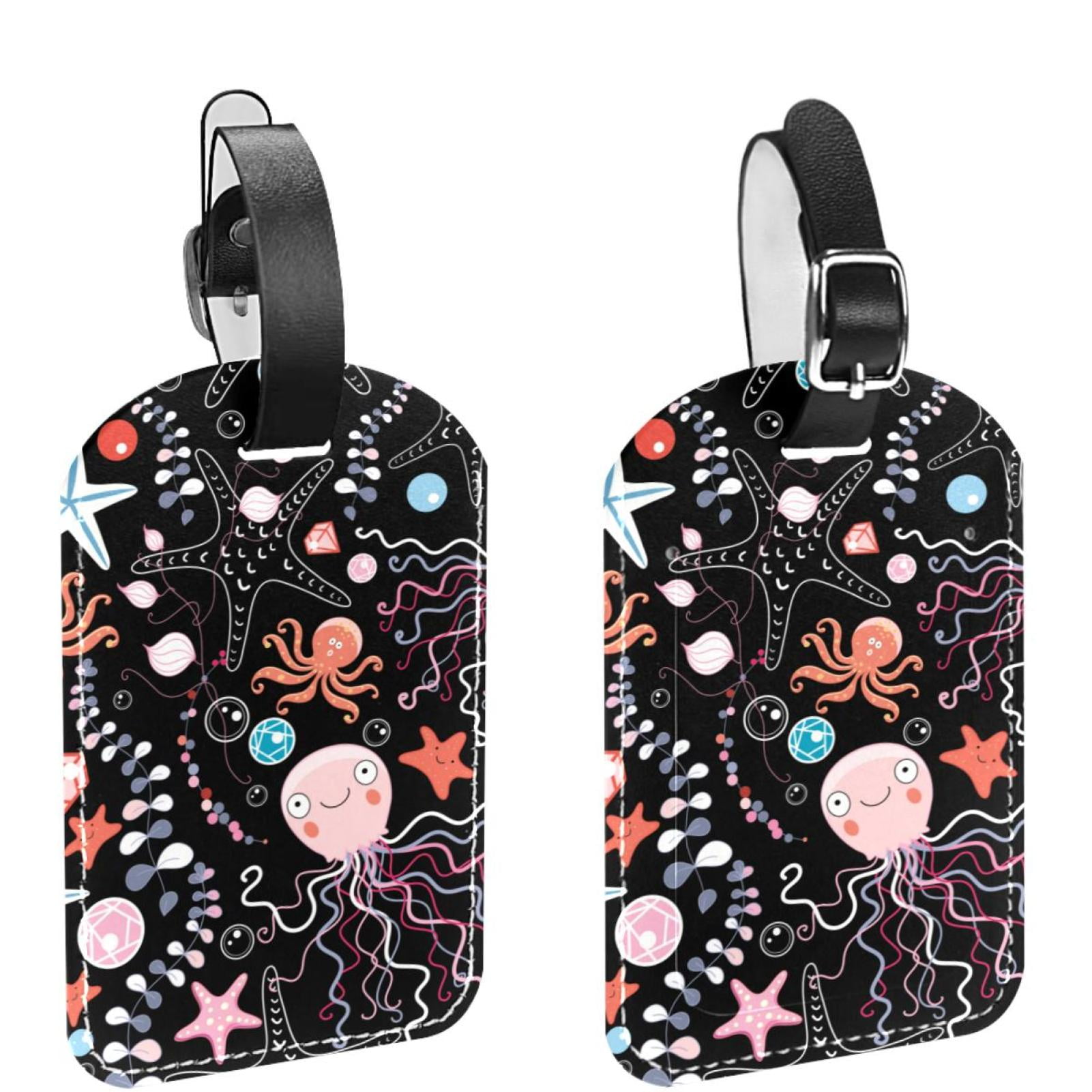 Square 2Pack PU Leather Jellyfish Cruise Luggage Tag with Privacy Cover ...