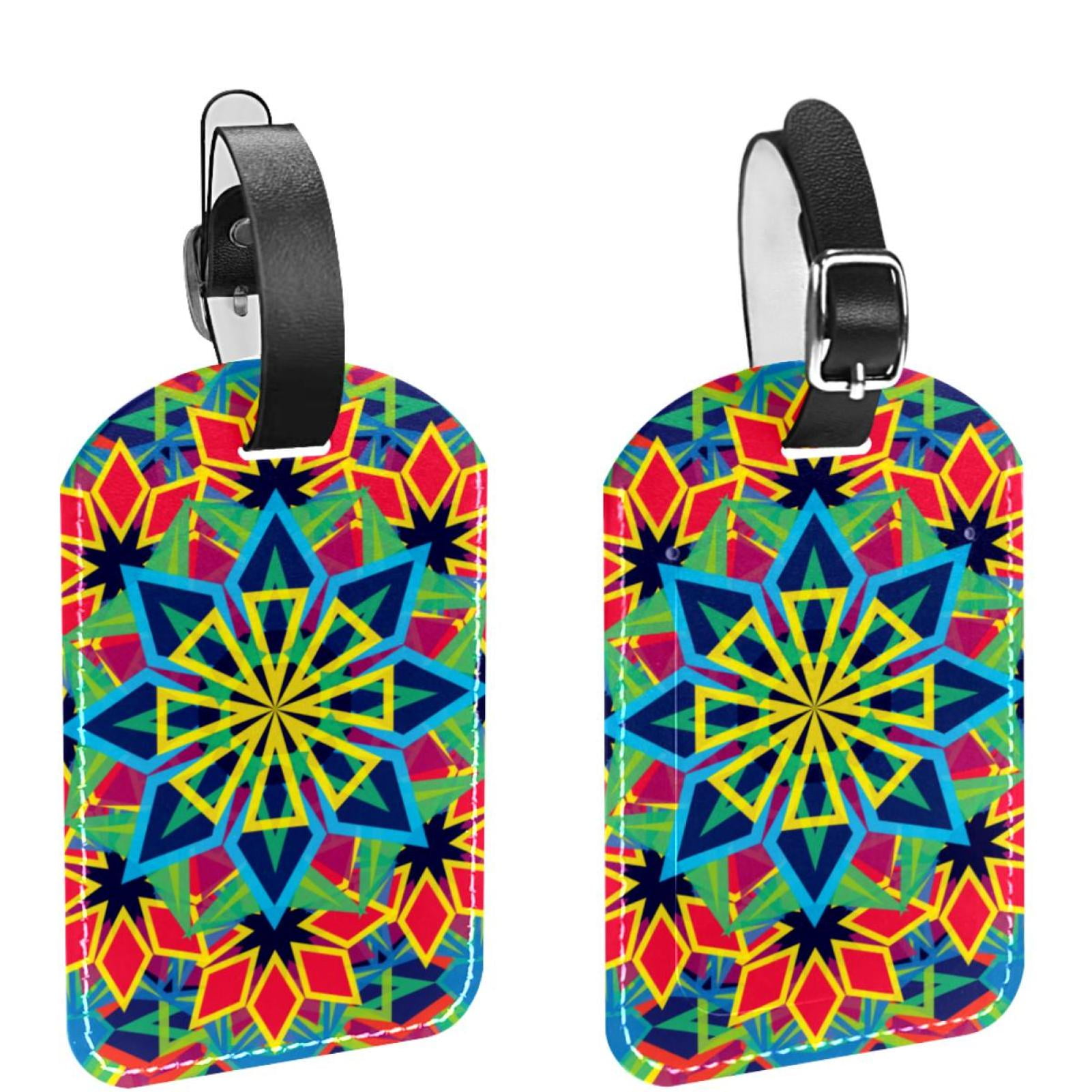 Square 2Pack PU Leather Kaleidoscope Cruise Luggage Tag with Privacy ...