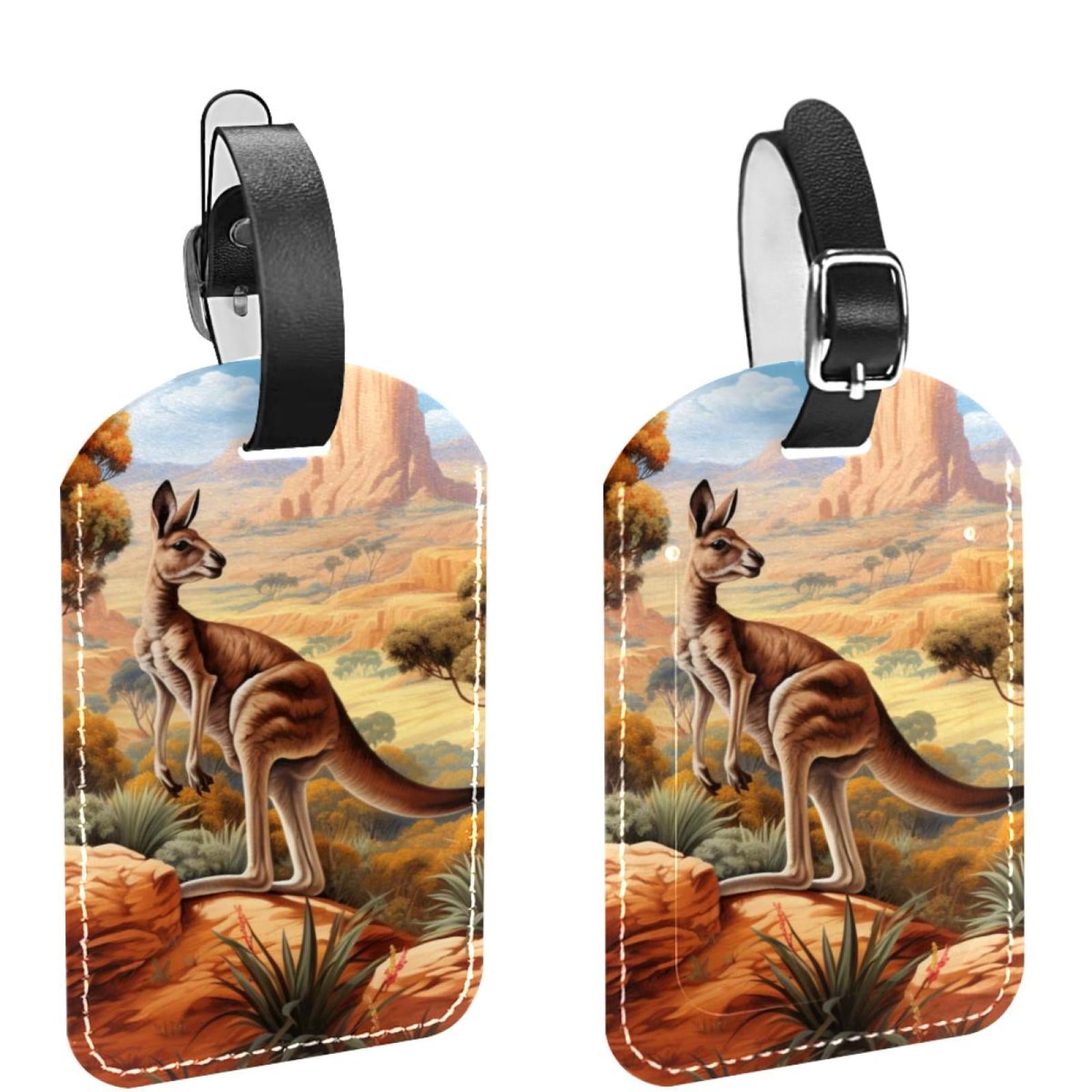 Square 2Pack PU Leather Kangaroo Cruise Luggage Tag with Privacy Cover ...