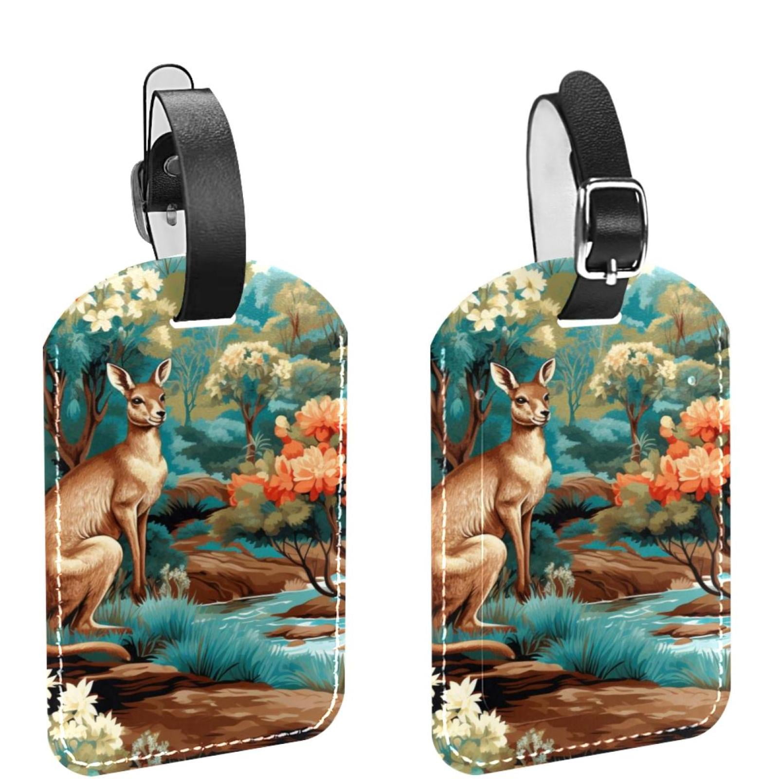 Square 2Pack PU Leather Kangaroo Cruise Luggage Tag with Privacy Cover ...