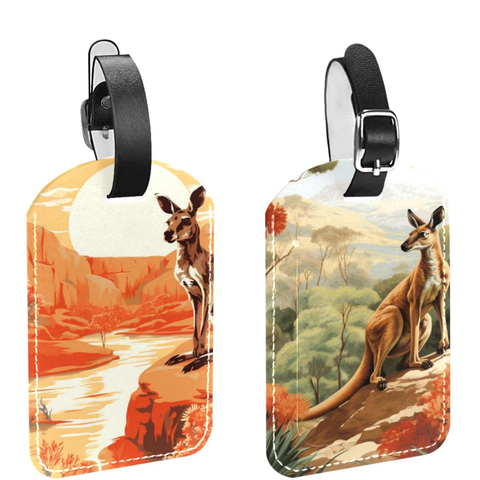Square 2Pack PU Leather Kangaroo Cruise Luggage Tag with Privacy Cover ...