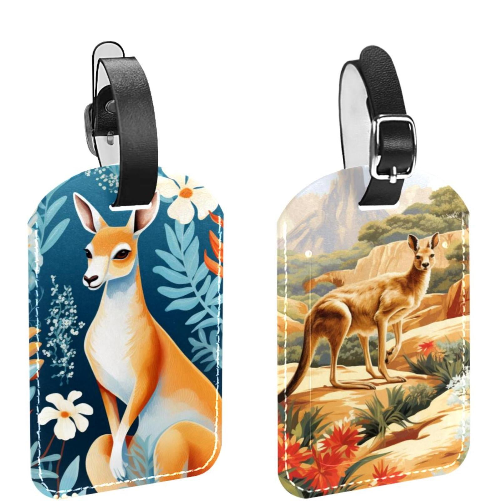 Square 2Pack PU Leather Kangaroo Cruise Luggage Tag with Privacy Cover ...