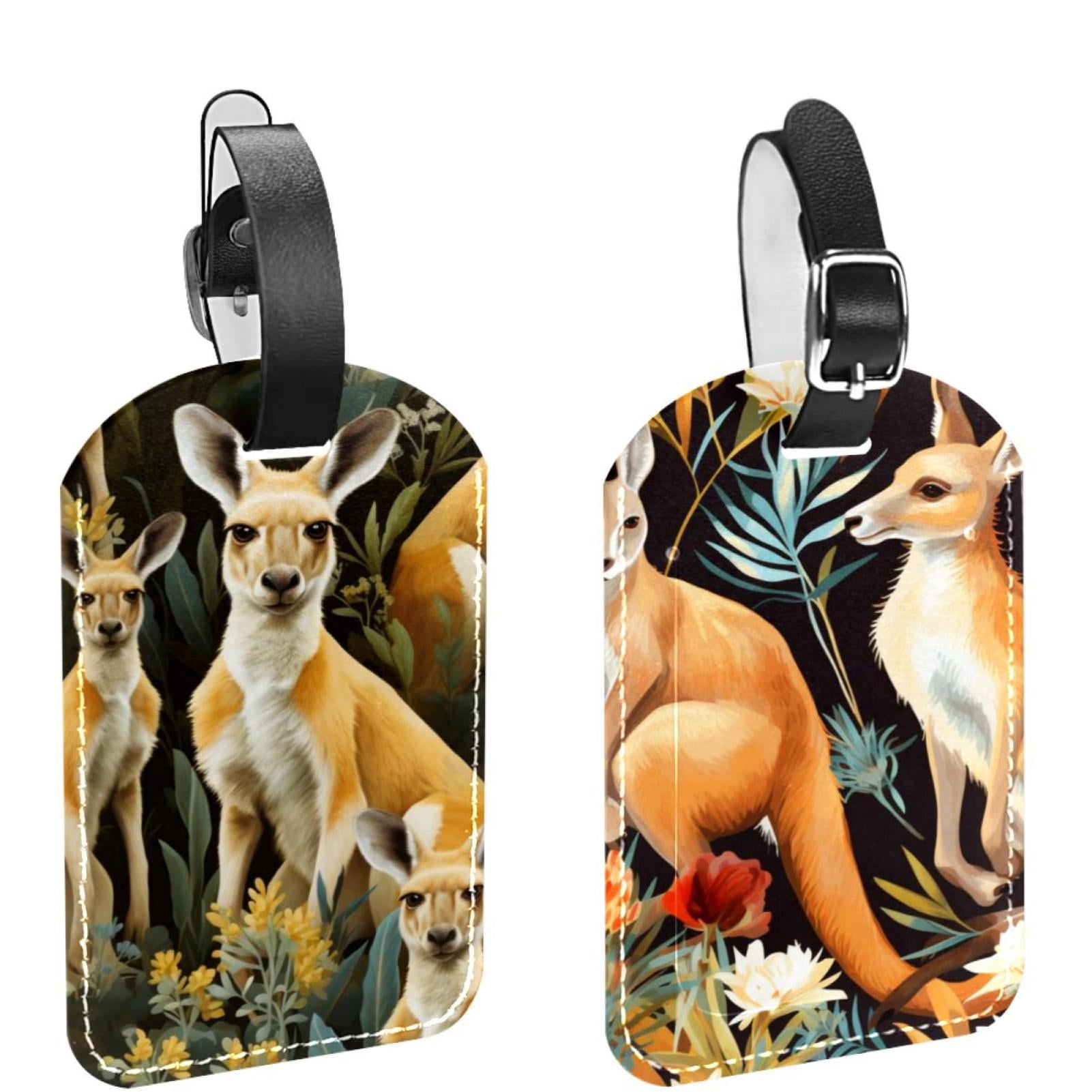 Square 2Pack PU Leather Kangaroo Cruise Luggage Tag with Privacy Cover ...