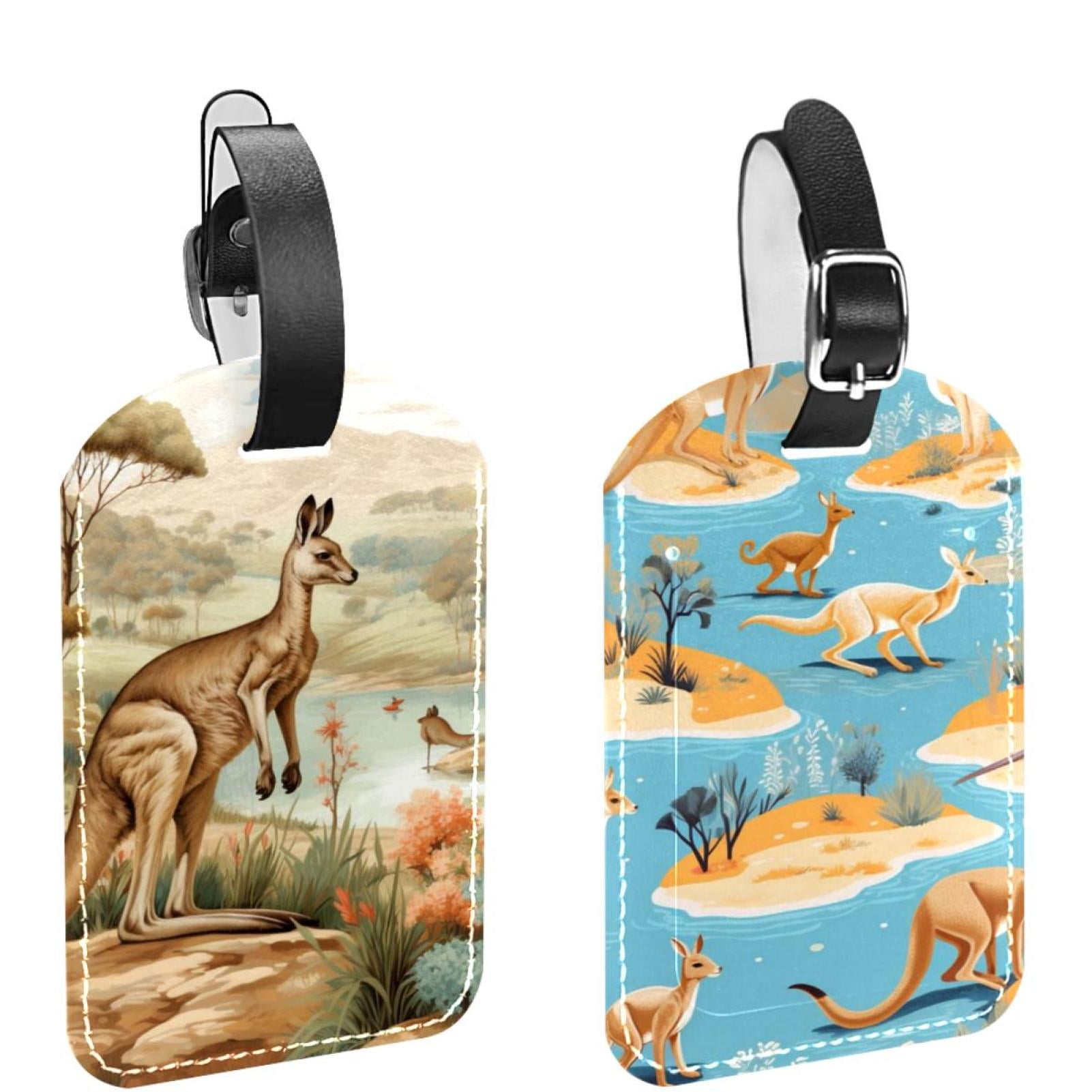 Square 2Pack PU Leather Kangaroo Cruise Luggage Tag with Privacy Cover ...