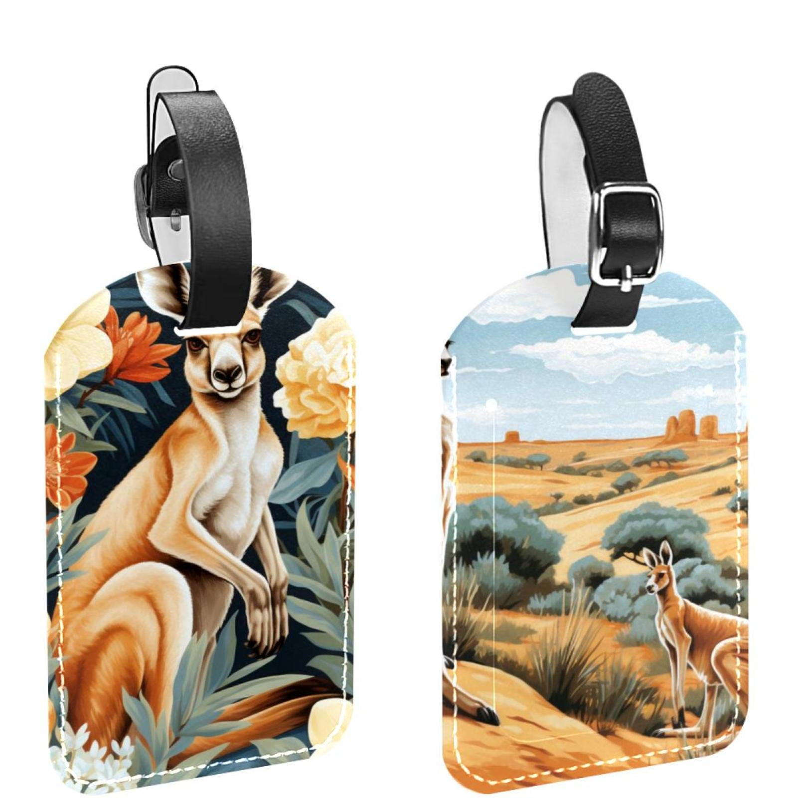 Square 2Pack PU Leather Kangaroo Cruise Luggage Tag with Privacy Cover ...