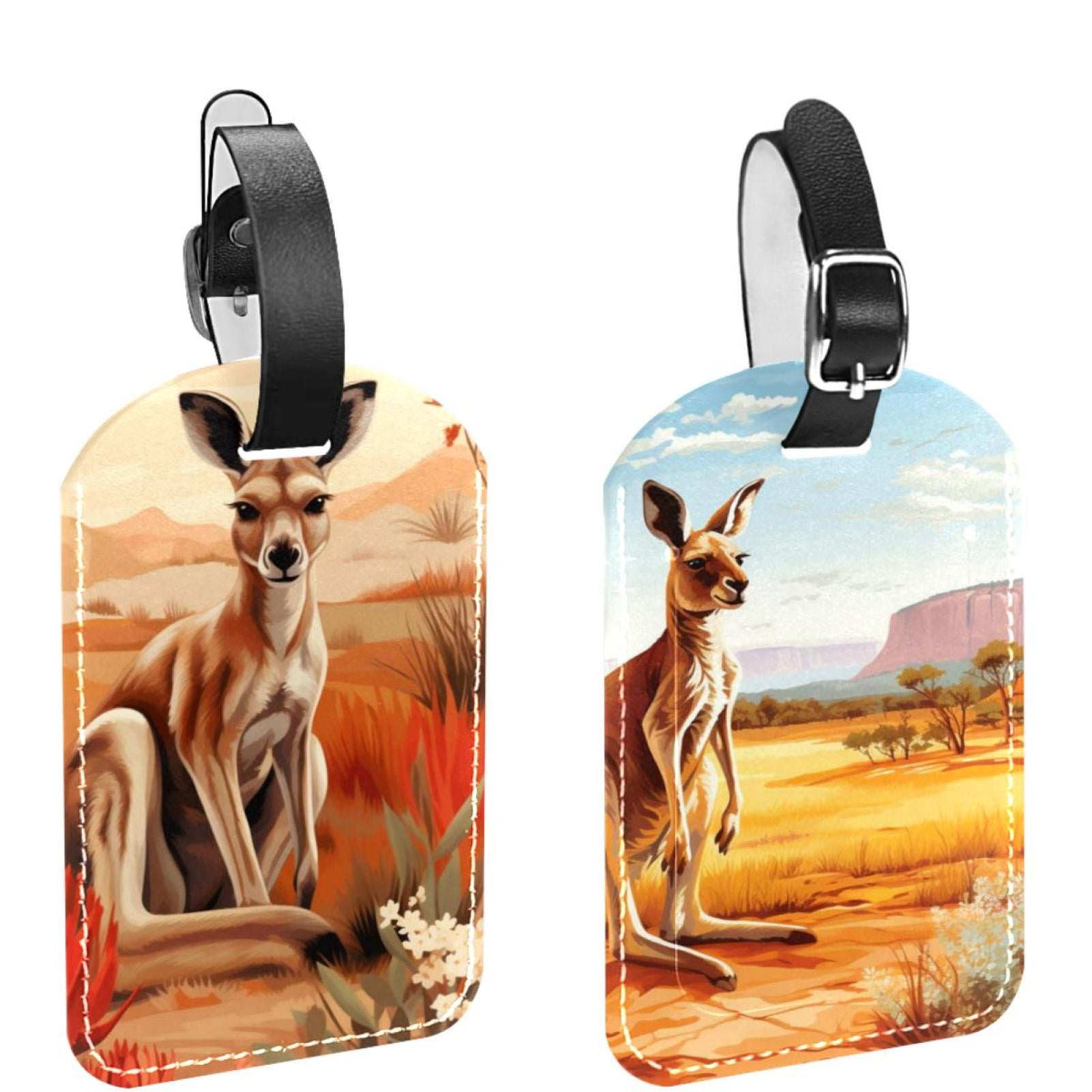 Square 2Pack PU Leather Kangaroo Cruise Luggage Tag with Privacy Cover ...