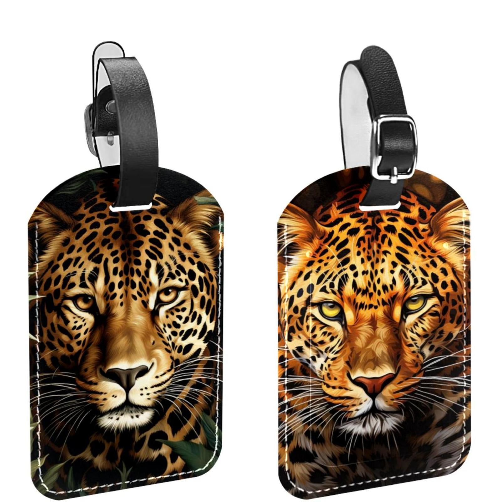 Square 2Pack PU Leather Leopard Cruise Luggage Tag with Privacy Cover ...