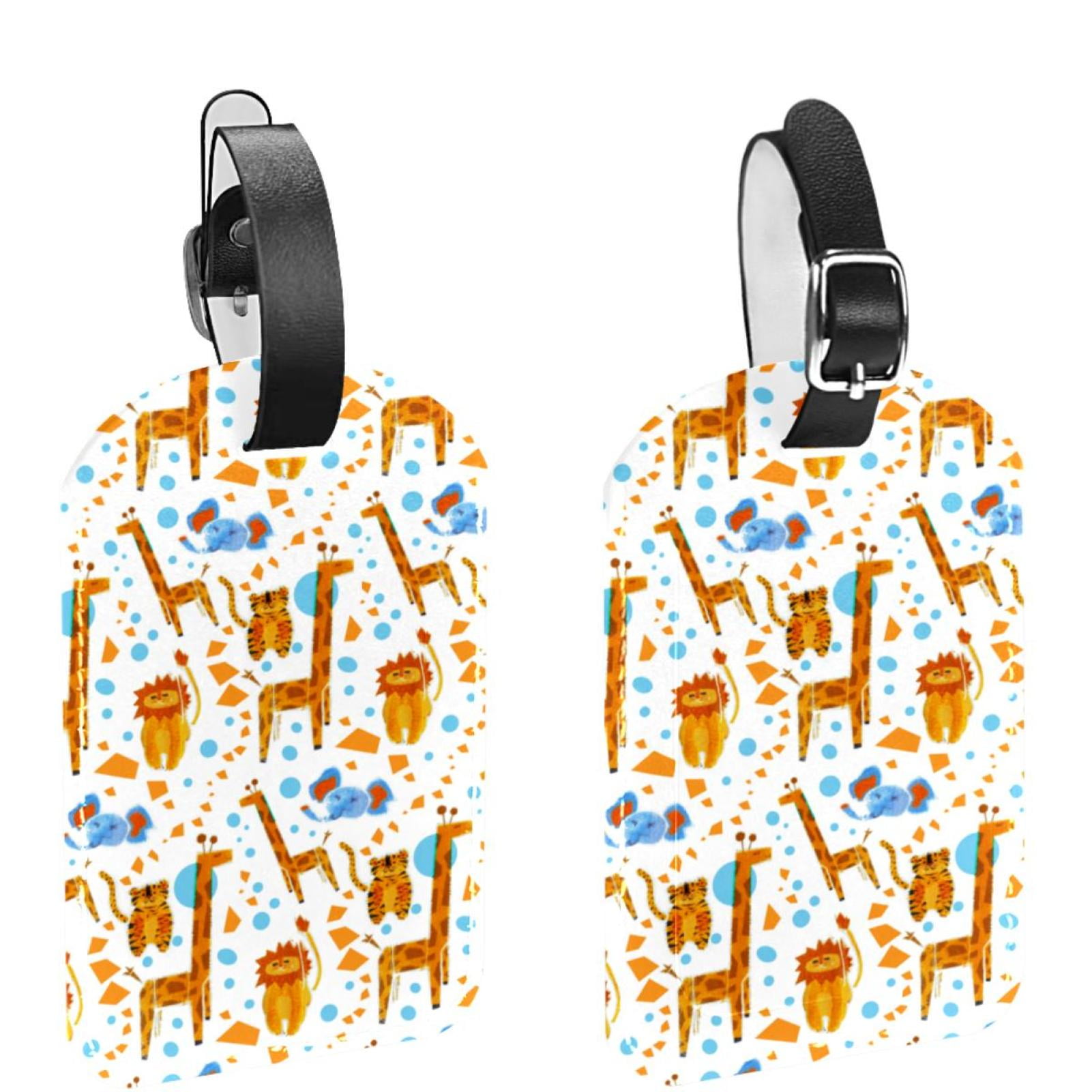 Square 2Pack PU Leather Lion Tiger Giraffe Cruise Luggage Tag with ...