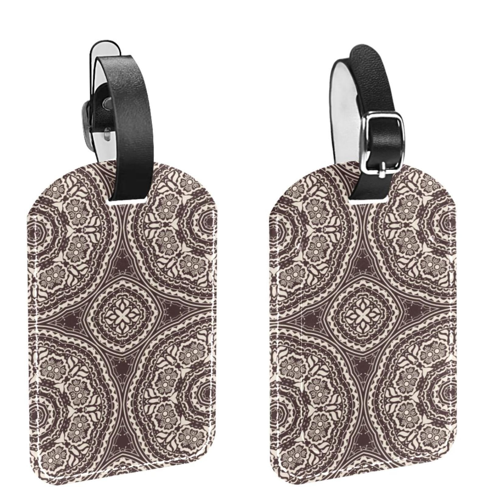 Square 2Pack PU Leather Mandala Brown Psychedelic Cruise Luggage Tag ...