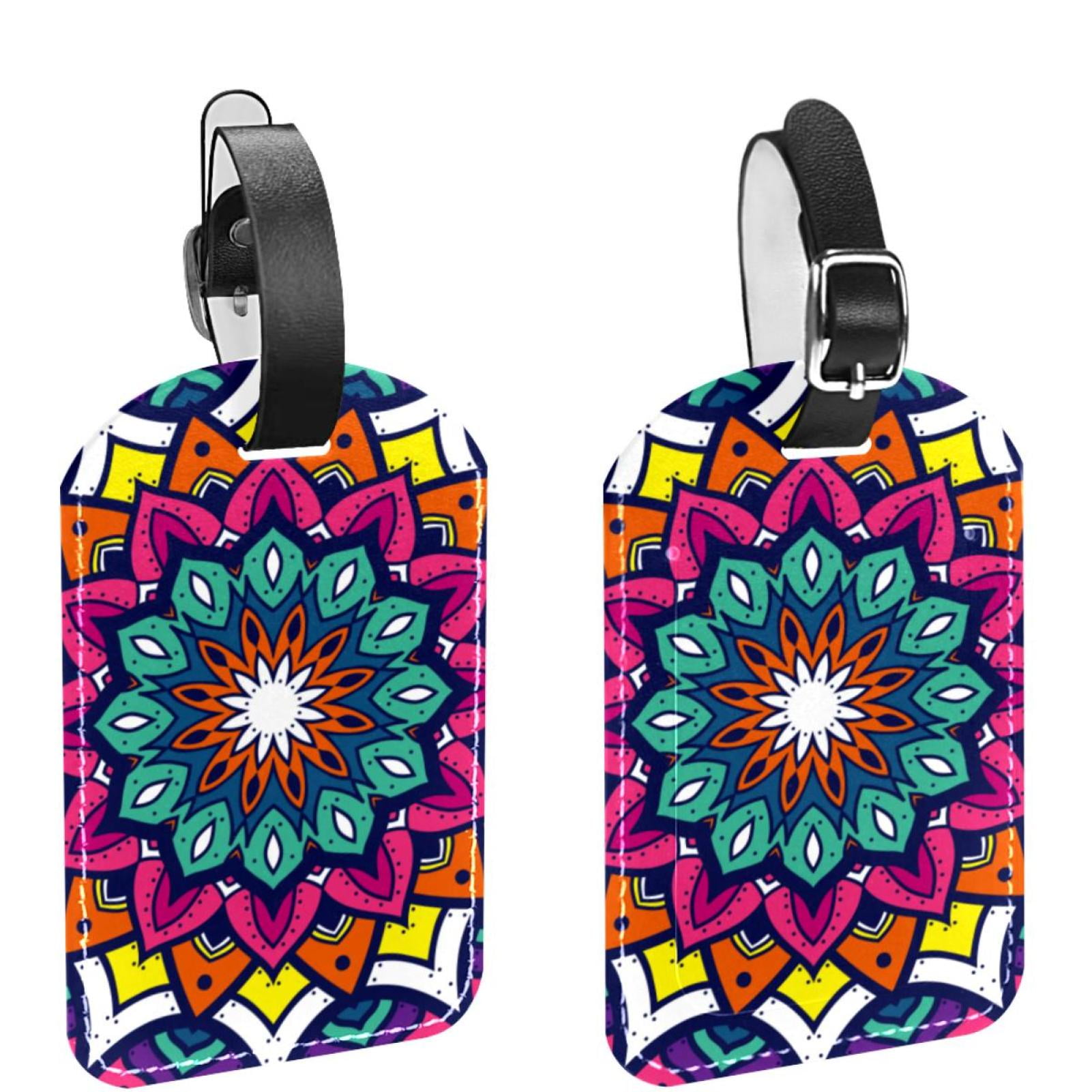 Square 2Pack PU Leather Mandala Indian Cruise Luggage Tag with Privacy ...