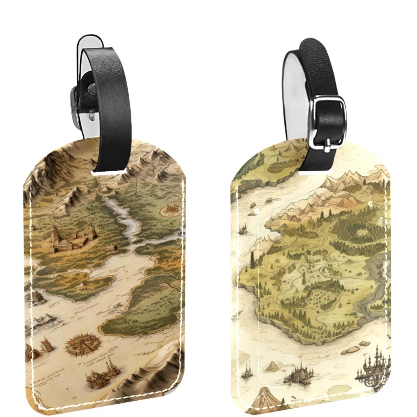 Square 2Pack PU Leather Map Cruise Luggage Tag with Privacy Cover and ...