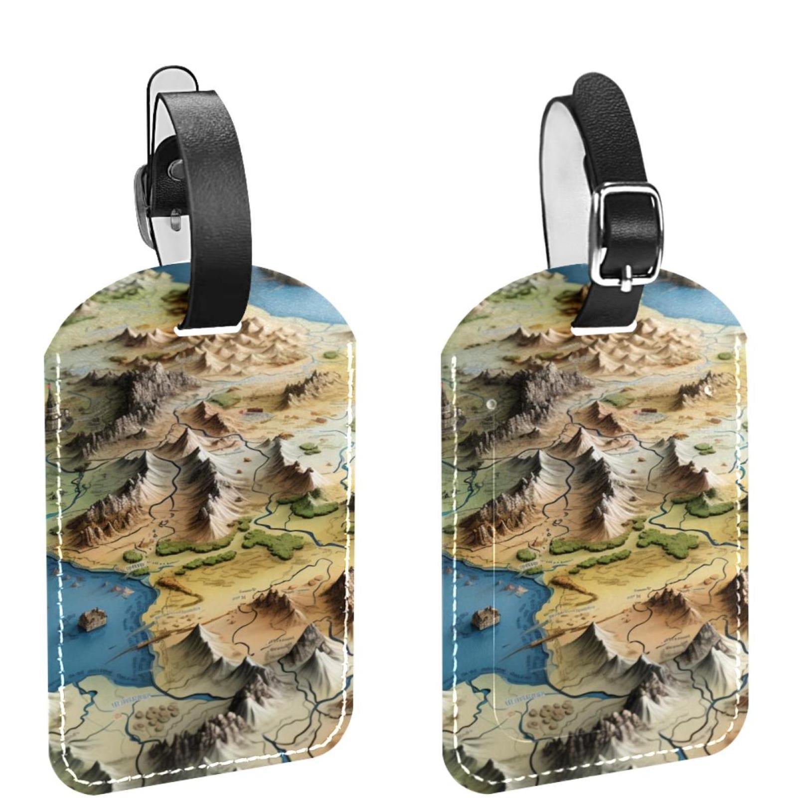 Square 2Pack PU Leather Map Cruise Luggage Tag with Privacy Cover and ...