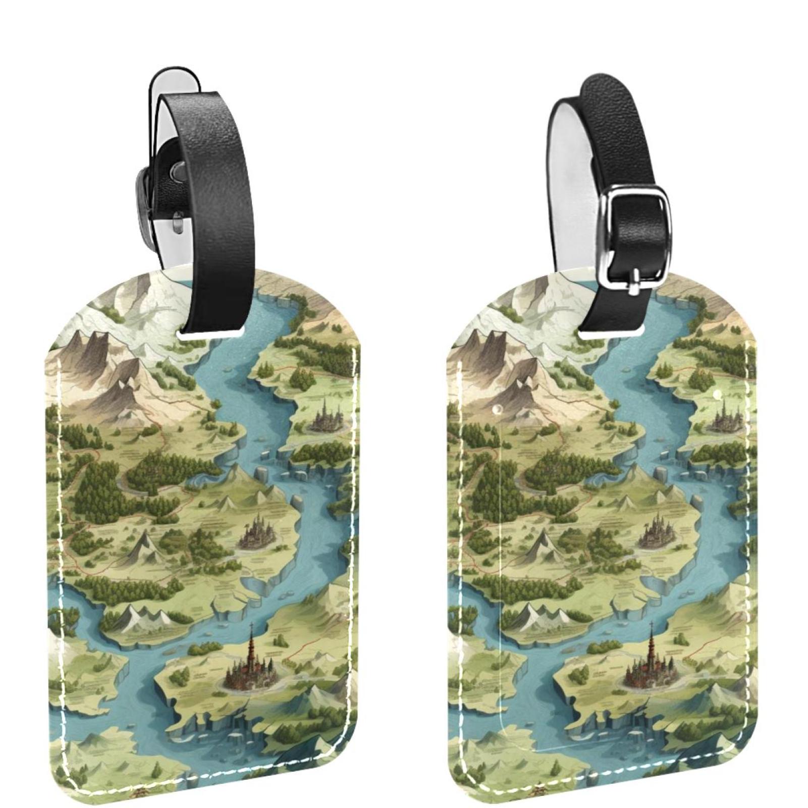 Square 2Pack PU Leather Map Cruise Luggage Tag with Privacy Cover and ...