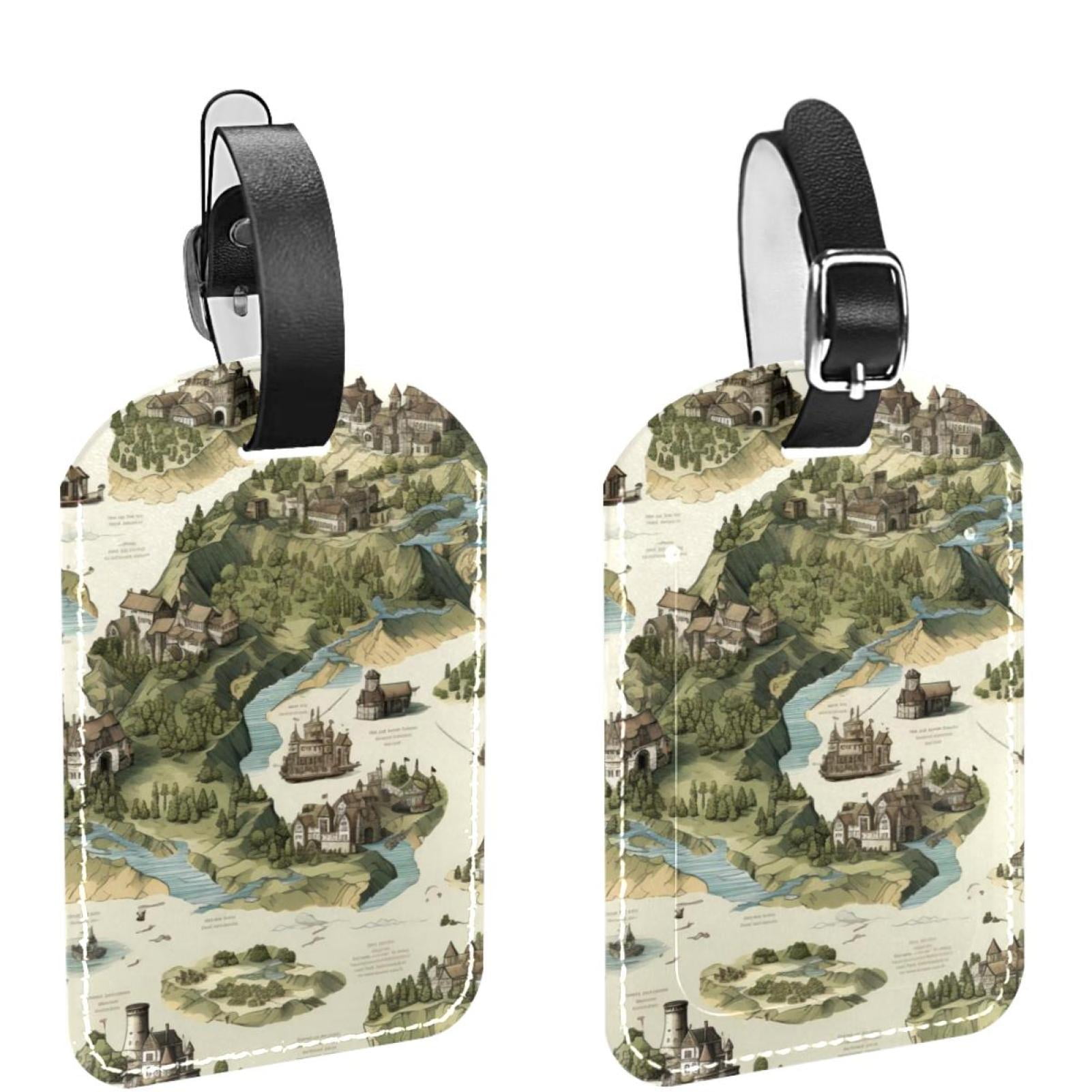 Square 2Pack PU Leather Map Cruise Luggage Tag with Privacy Cover and ...