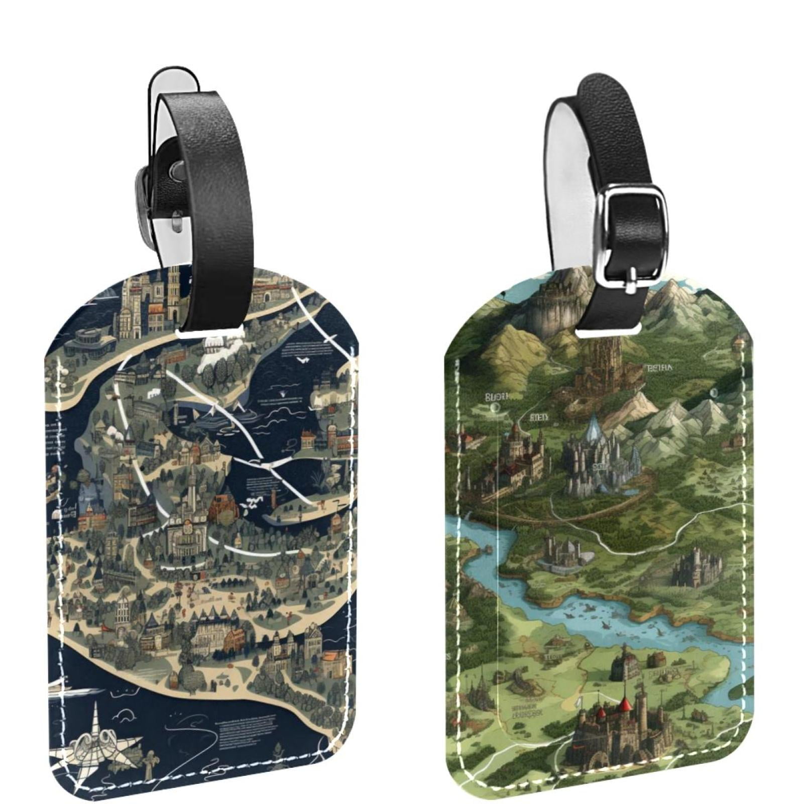 Square 2Pack PU Leather Map Cruise Luggage Tag with Privacy Cover and ...