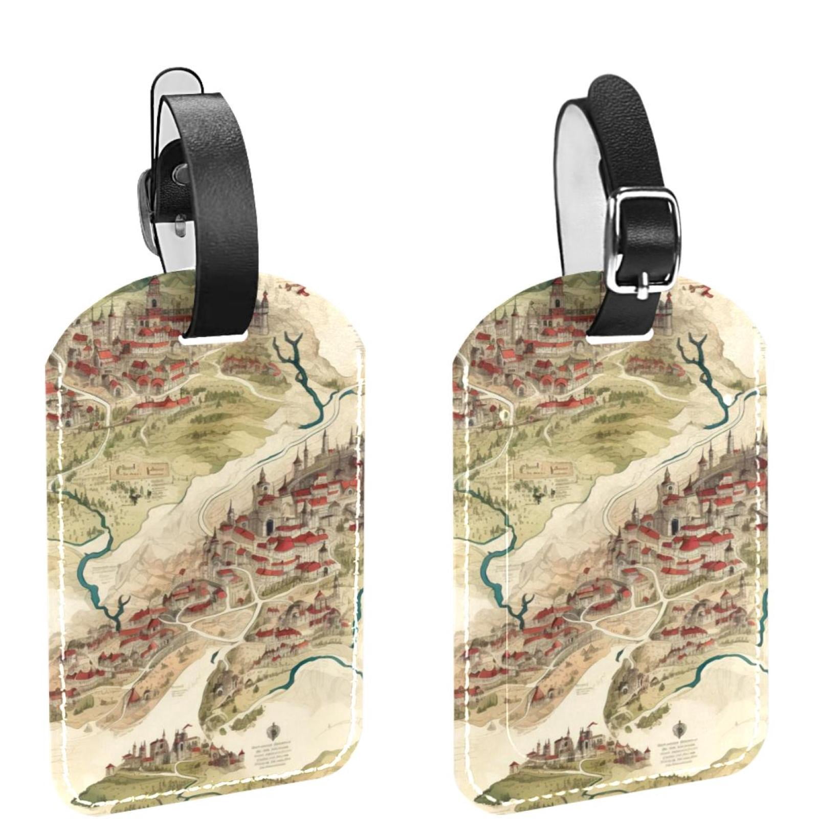 Square 2Pack PU Leather Map Cruise Luggage Tag with Privacy Cover and ...