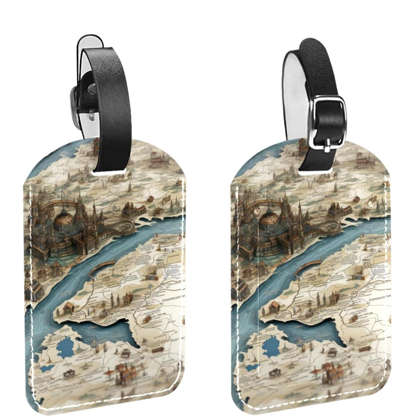 Square 2Pack PU Leather Map Cruise Luggage Tag with Privacy Cover and ...