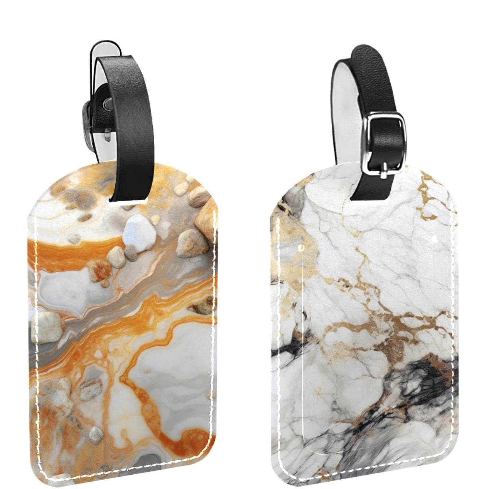Square 2Pack PU Leather Marble Texture Cruise Luggage Tag with Privacy ...