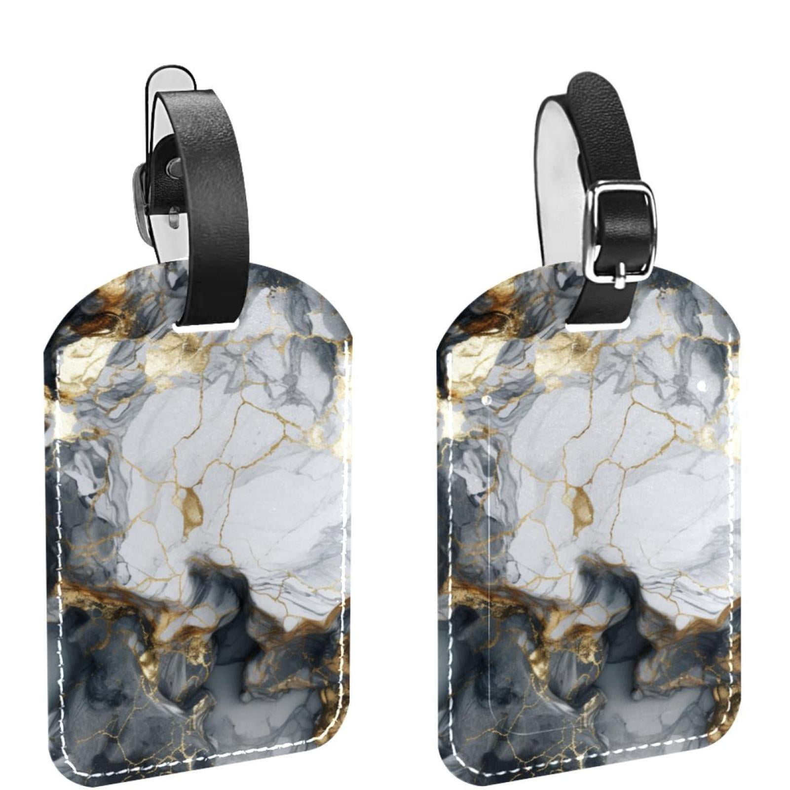 Square 2Pack PU Leather Marble Texture Cruise Luggage Tag with Privacy ...
