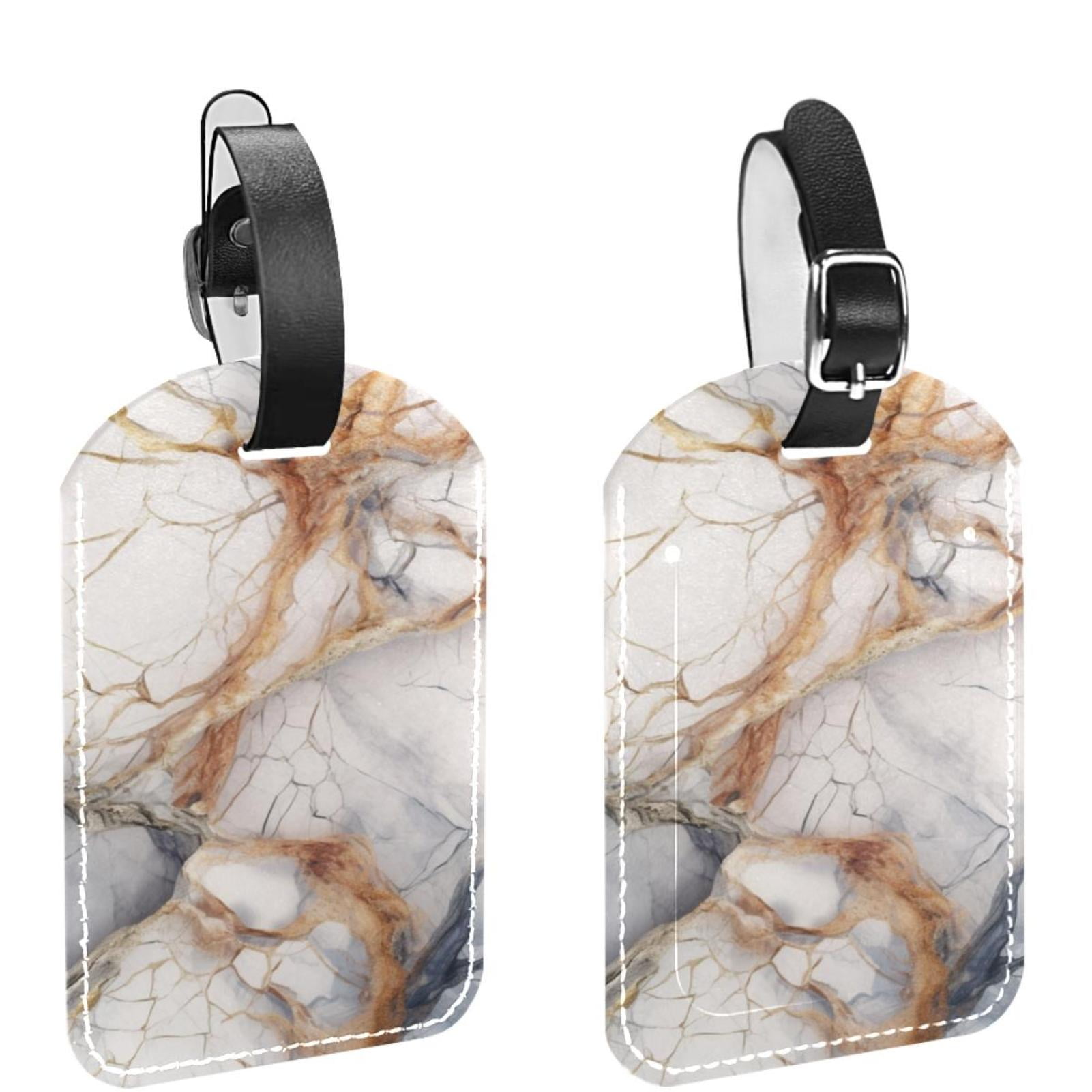 Square 2Pack PU Leather Marble Texture Cruise Luggage Tag with Privacy ...