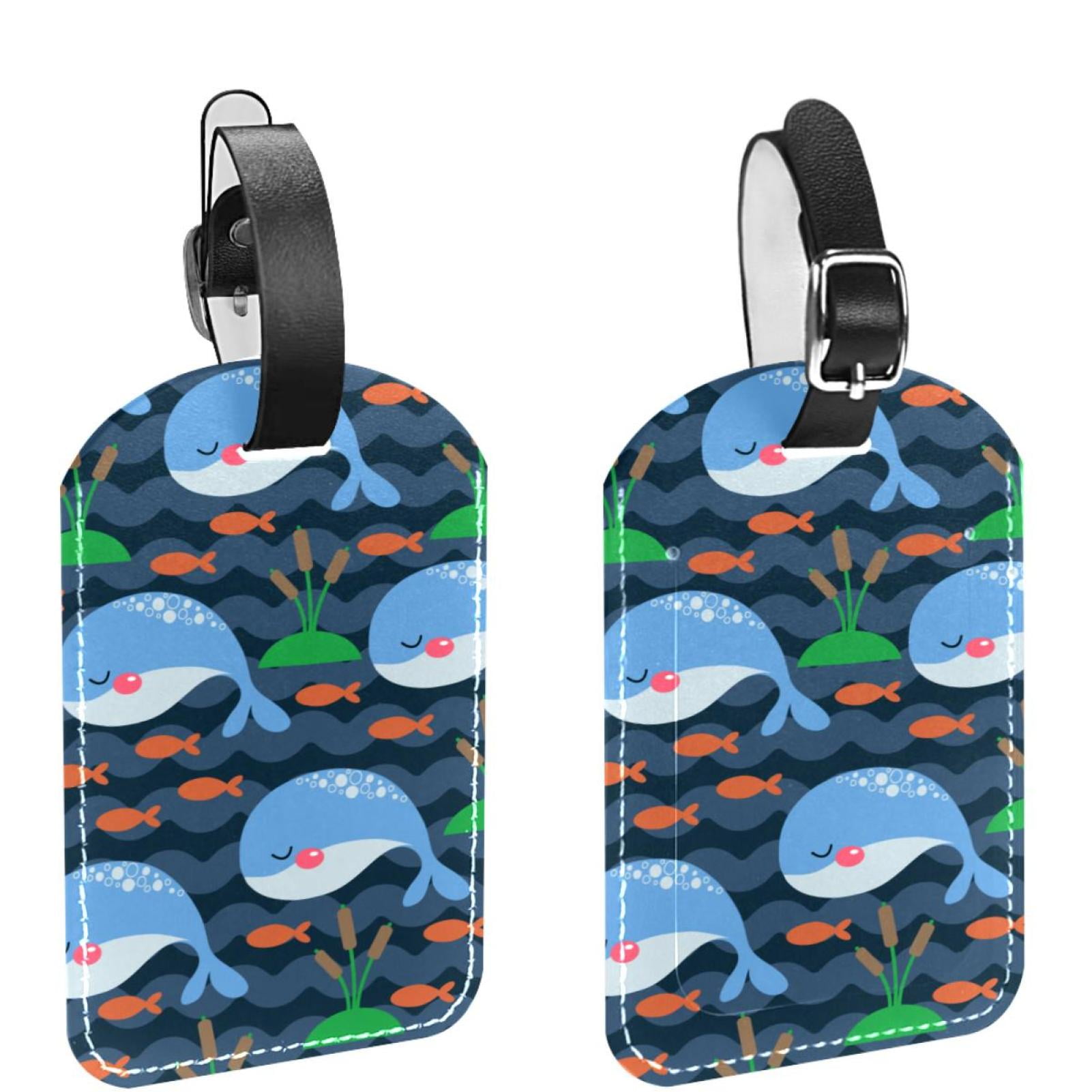 Square 2Pack PU Leather Marine Dolphin Fish Cruise Luggage Tag with ...