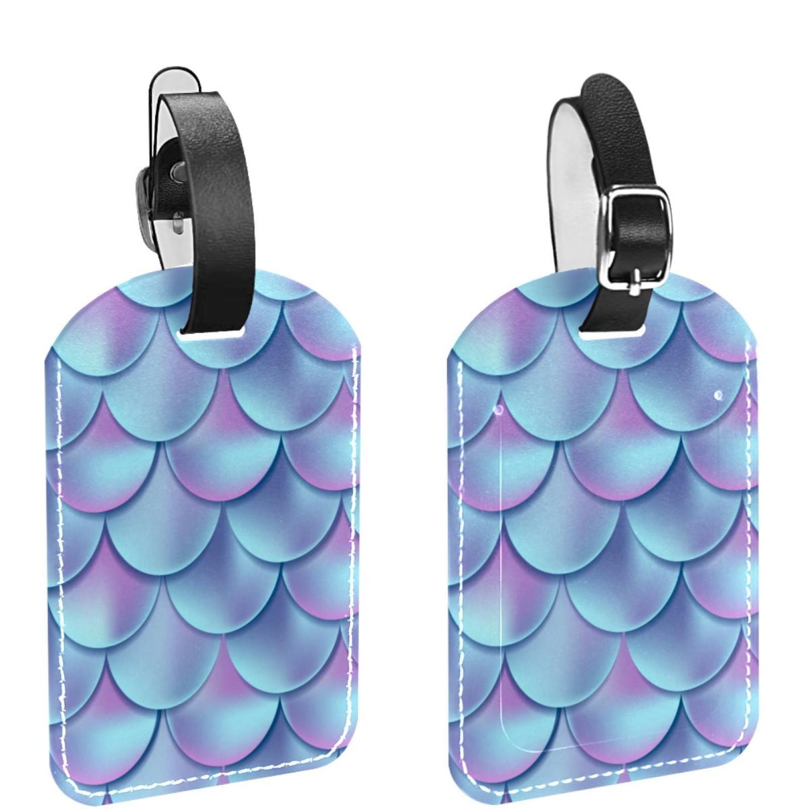 Square 2Pack PU Leather Mermaid Scale Cruise Luggage Tag with Privacy ...