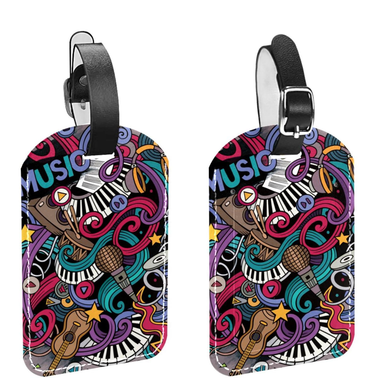Square 2Pack PU Leather Musical Piano Notes Cruise Luggage Tag with ...