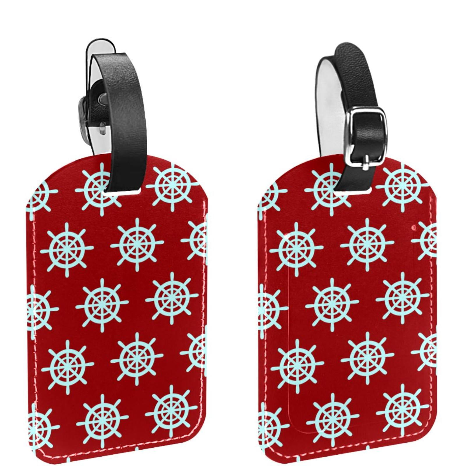 Square 2Pack PU Leather Nautical Rudder Red Cruise Luggage Tag with ...