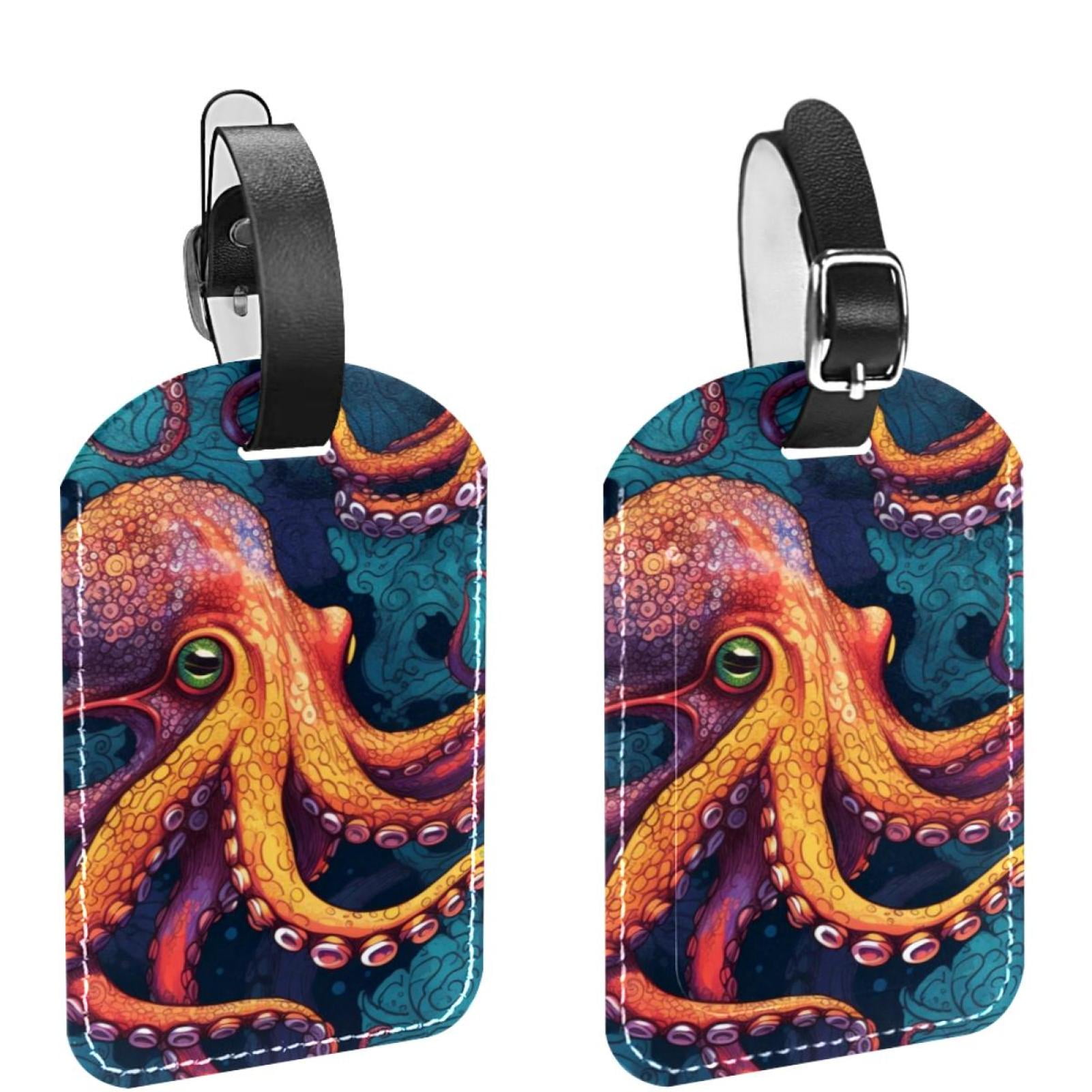 Square 2Pack PU Leather Octopus Cruise Luggage Tag with Privacy Cover ...