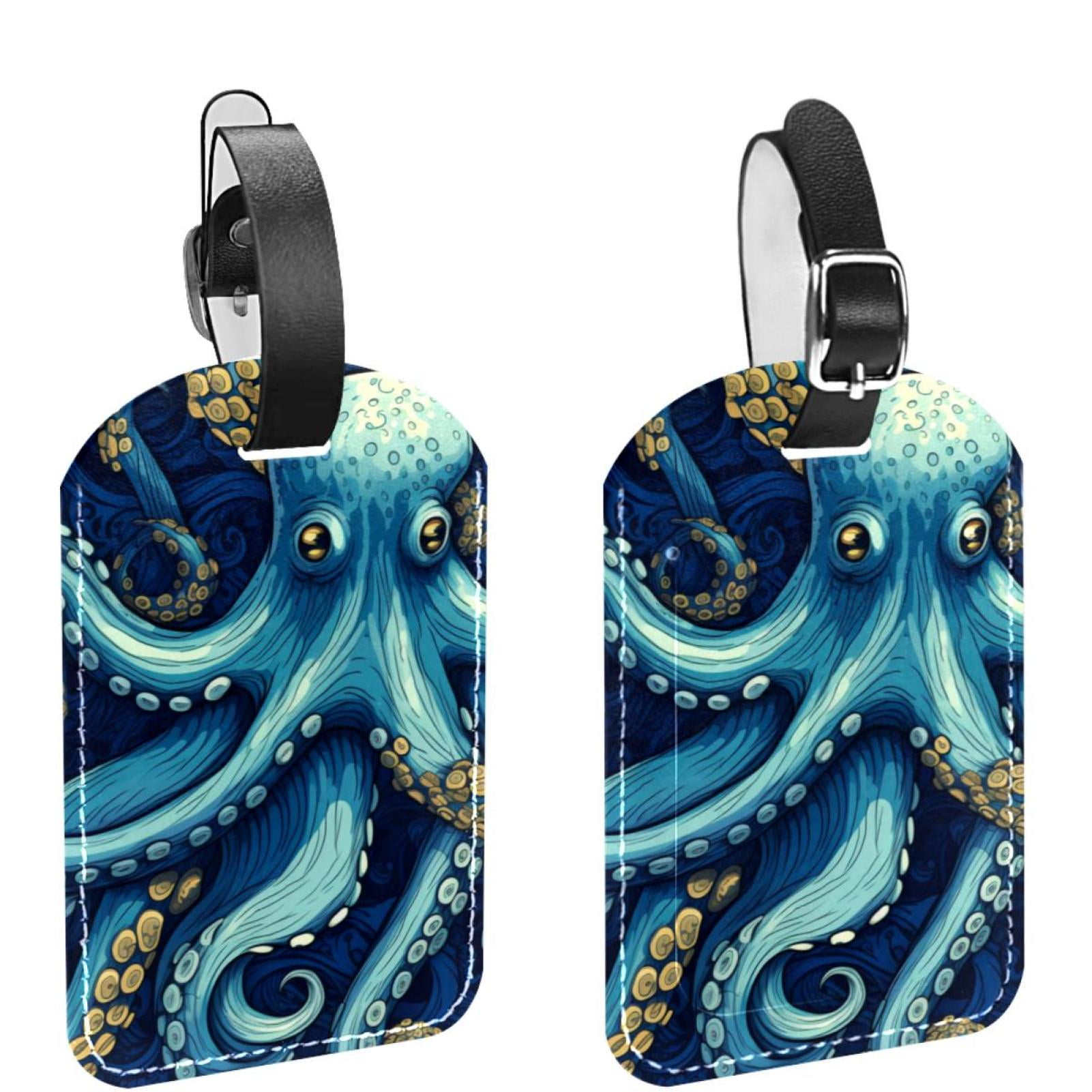 Square 2Pack PU Leather Octopus Cruise Luggage Tag with Privacy Cover ...