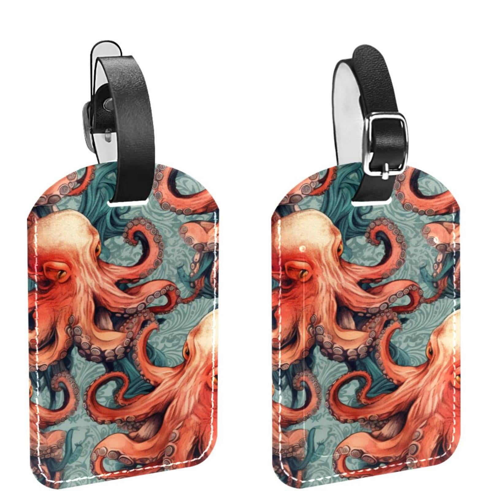 Square 2Pack PU Leather Octopus Cruise Luggage Tag with Privacy Cover ...