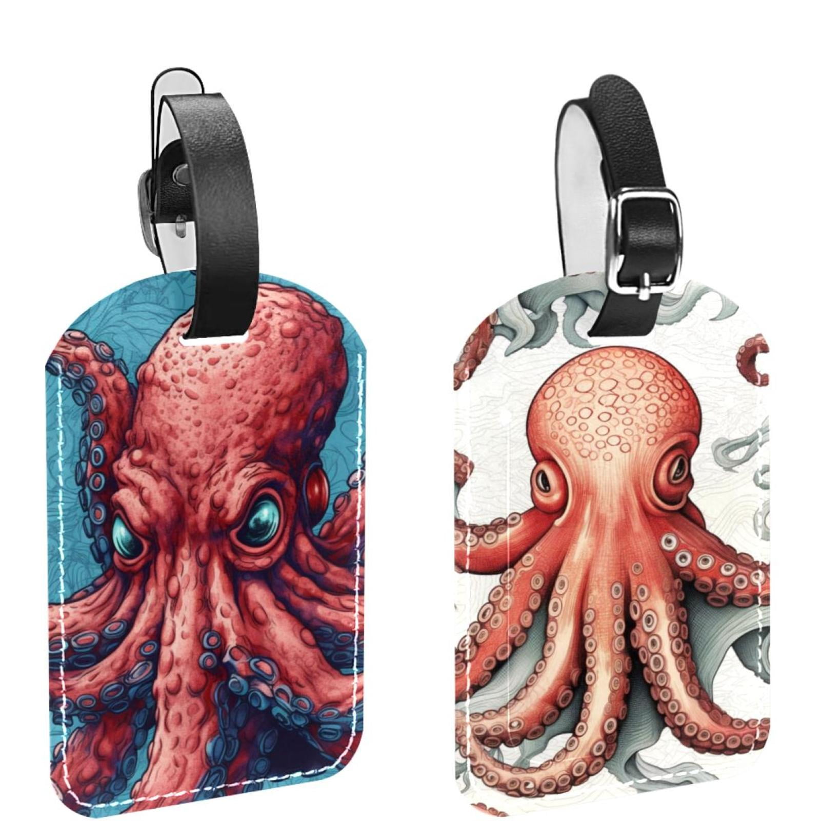 Square 2Pack PU Leather Octopus Cruise Luggage Tag with Privacy Cover ...
