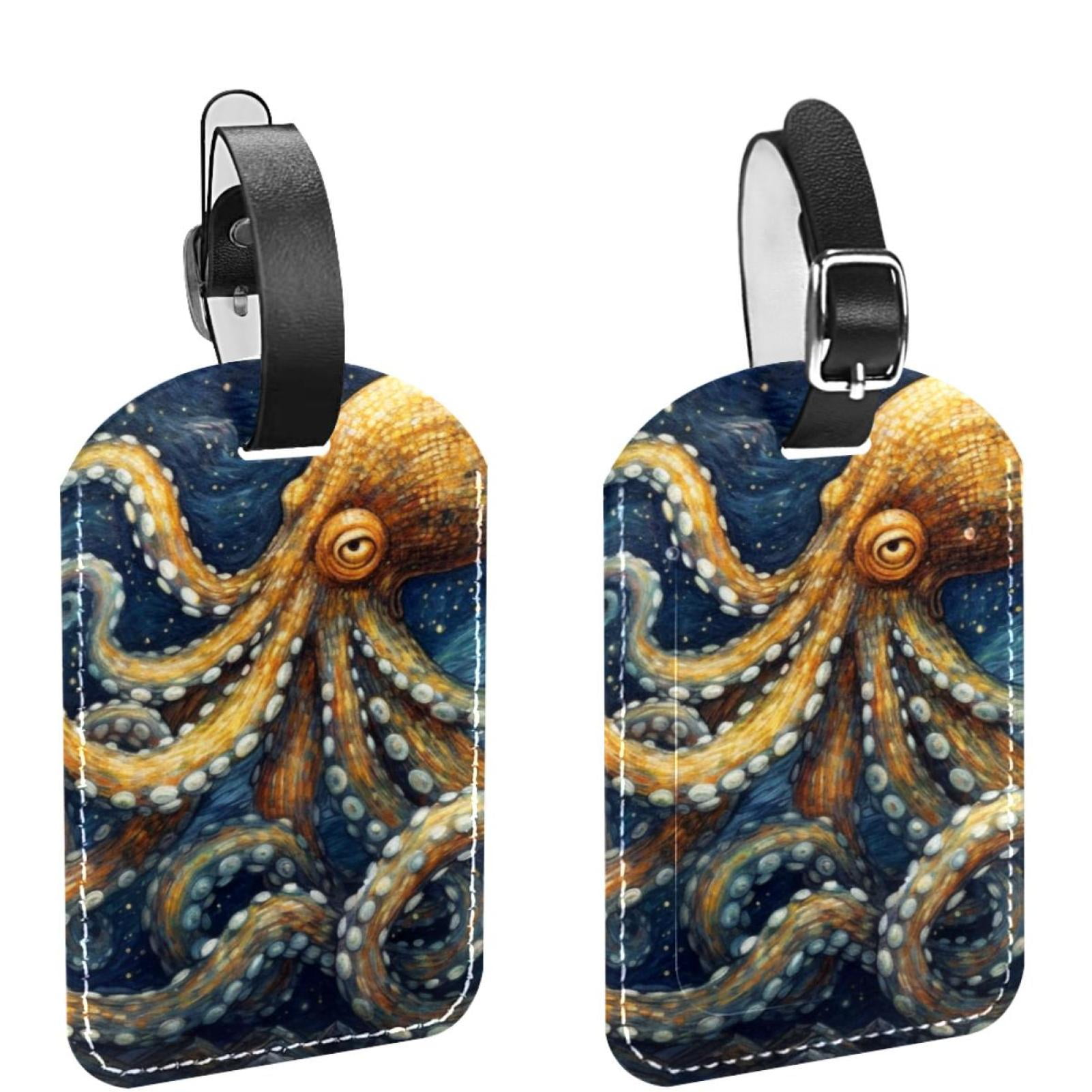 Square 2Pack PU Leather Octopus Cruise Luggage Tag with Privacy Cover ...
