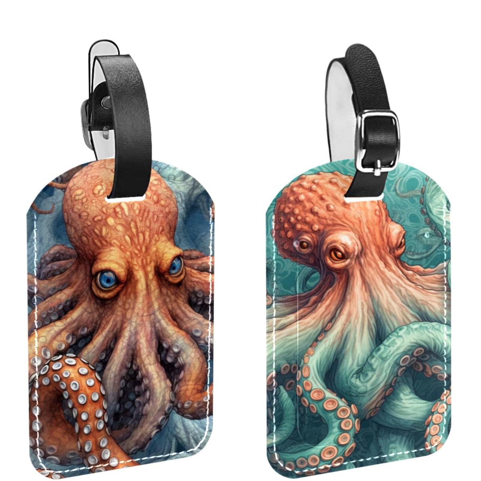 Square 2Pack PU Leather Octopus Cruise Luggage Tag with Privacy Cover ...