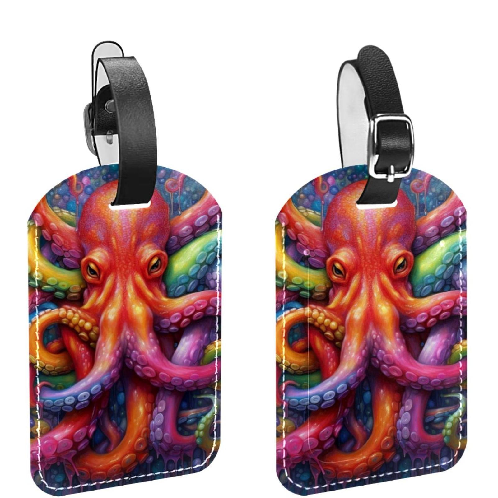 Square 2Pack PU Leather Octopus Cruise Luggage Tag with Privacy Cover ...