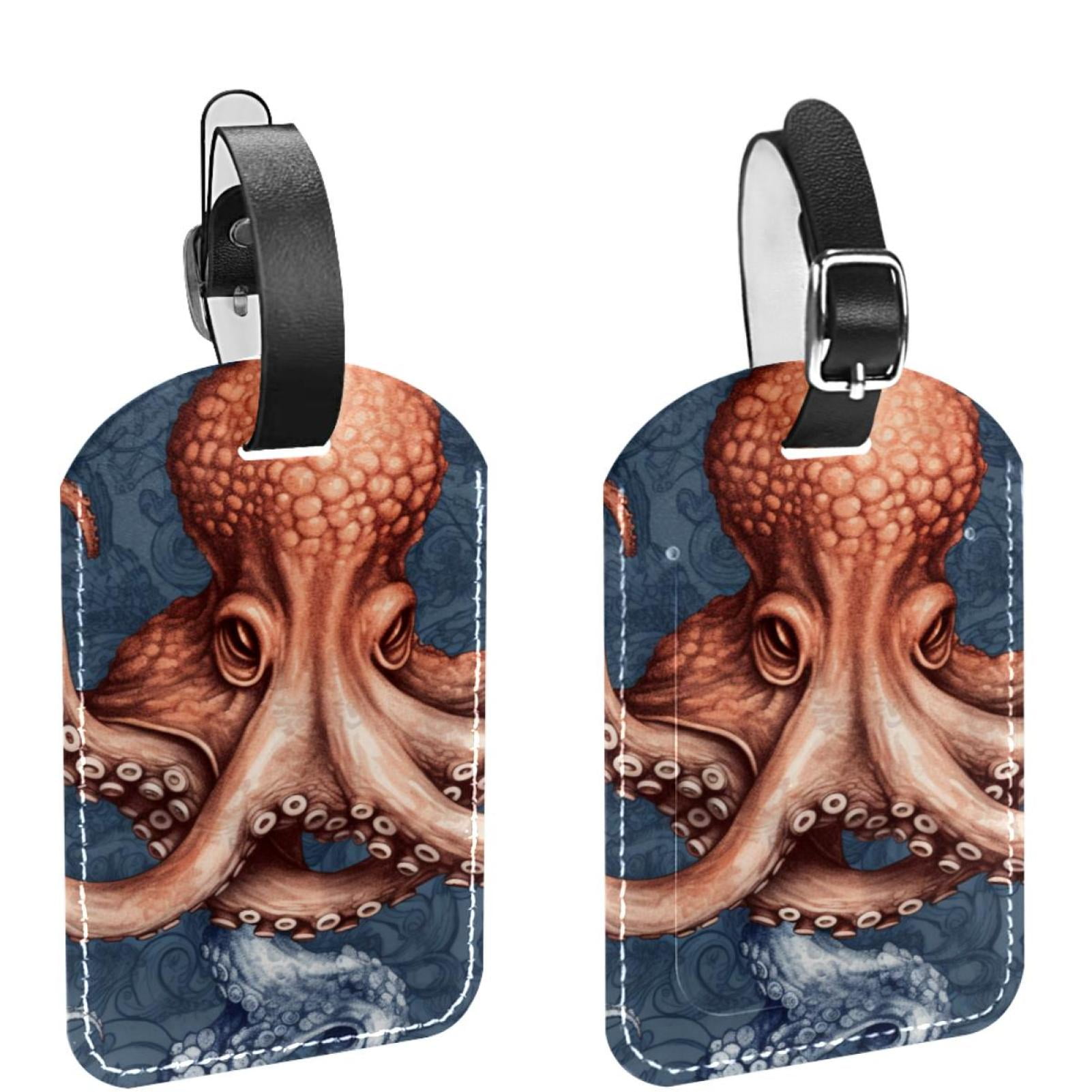 Square 2Pack PU Leather Octopus Cruise Luggage Tag with Privacy Cover ...