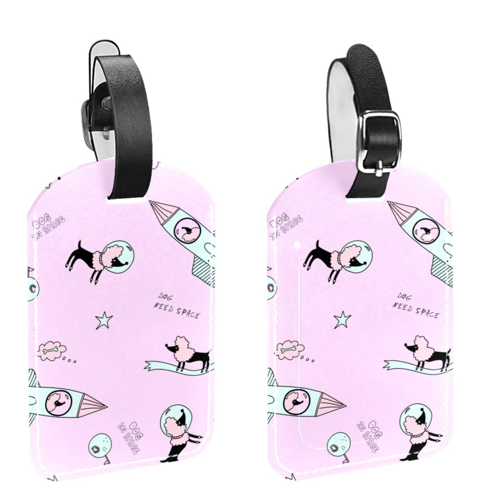 Square 2Pack PU Leather Outer Space Poodle Cruise Luggage Tag with ...