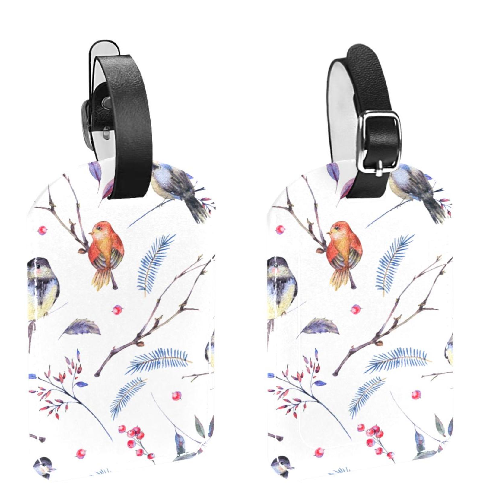 Square 2Pack PU Leather Painted Birds Cruise Luggage Tag with Privacy ...