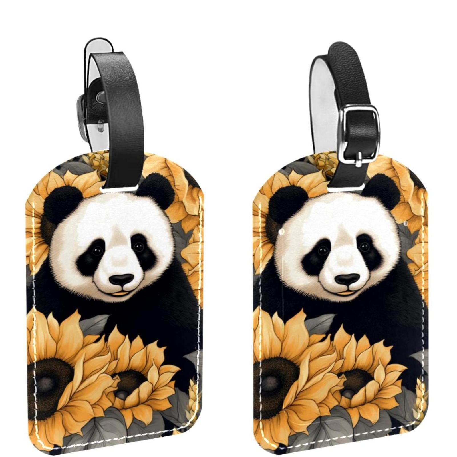 Square 2Pack PU Leather Panda Sunflower Cruise Luggage Tag with Privacy ...