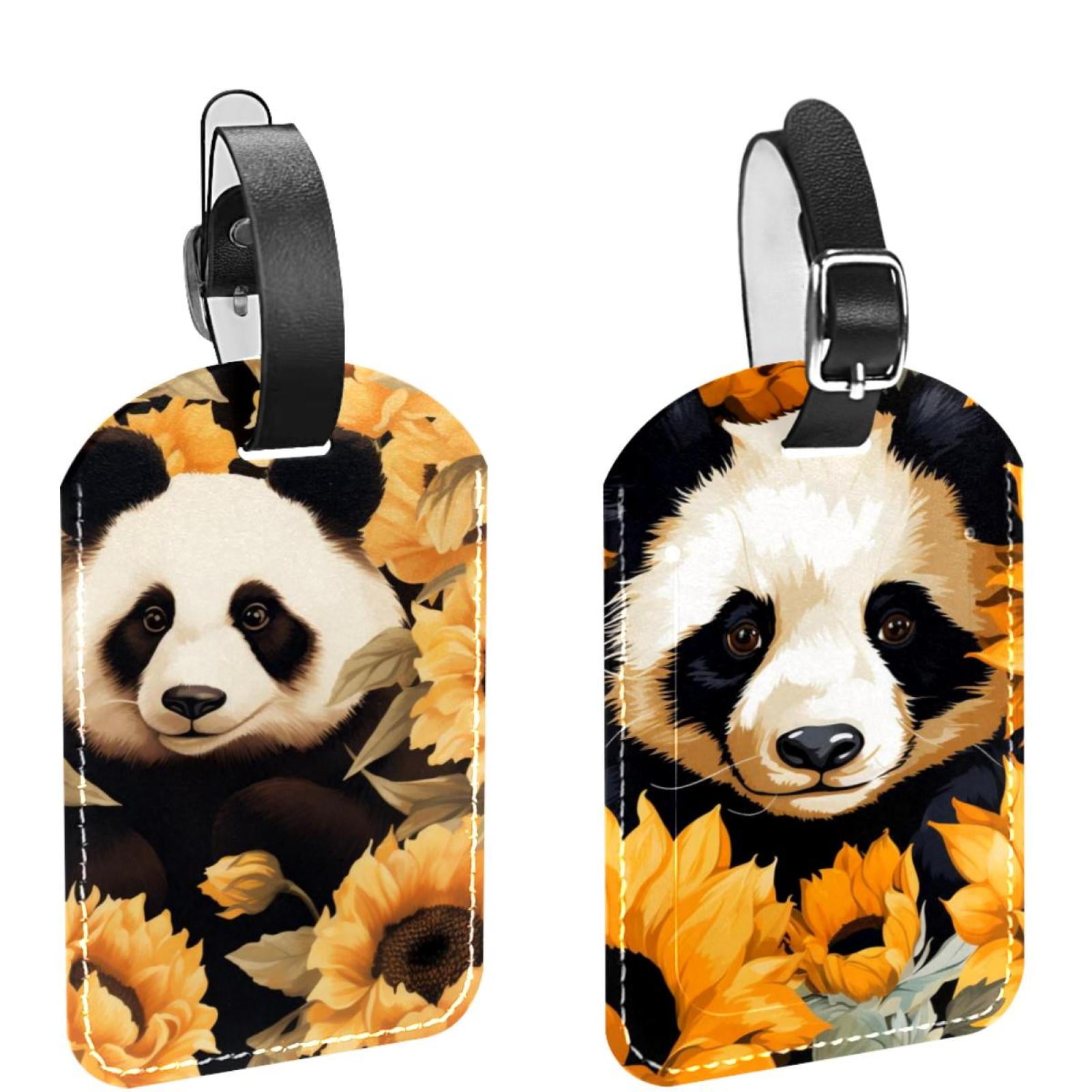 Square 2Pack PU Leather Panda Sunflower Cruise Luggage Tag with Privacy ...