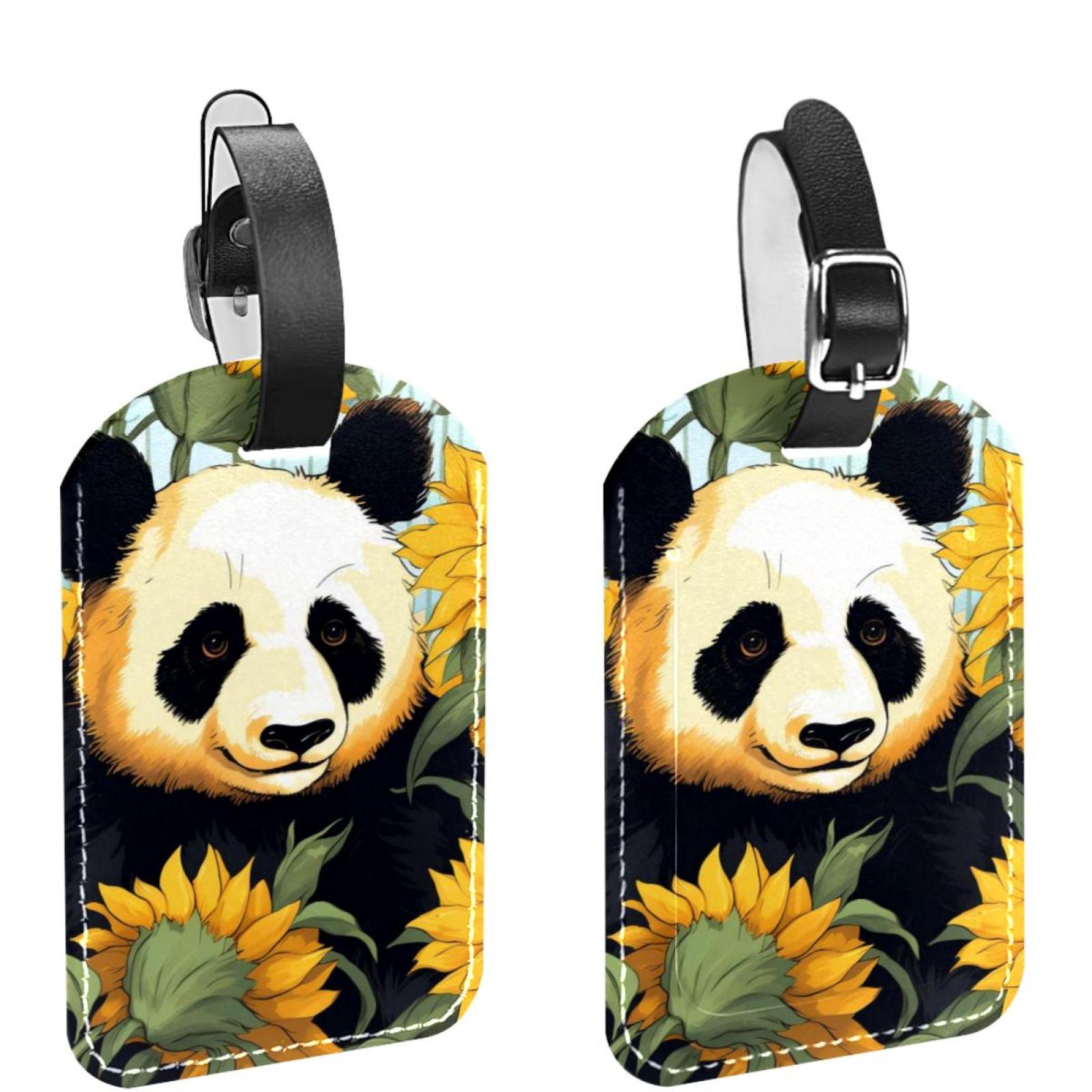 Square 2Pack PU Leather Panda Sunflower Cruise Luggage Tag with Privacy ...