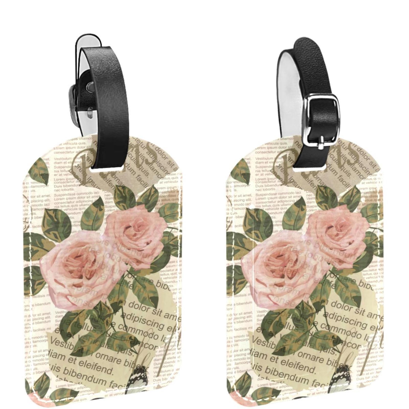 Square 2Pack PU Leather Paris Newspaper Cruise Luggage Tag with Privacy ...