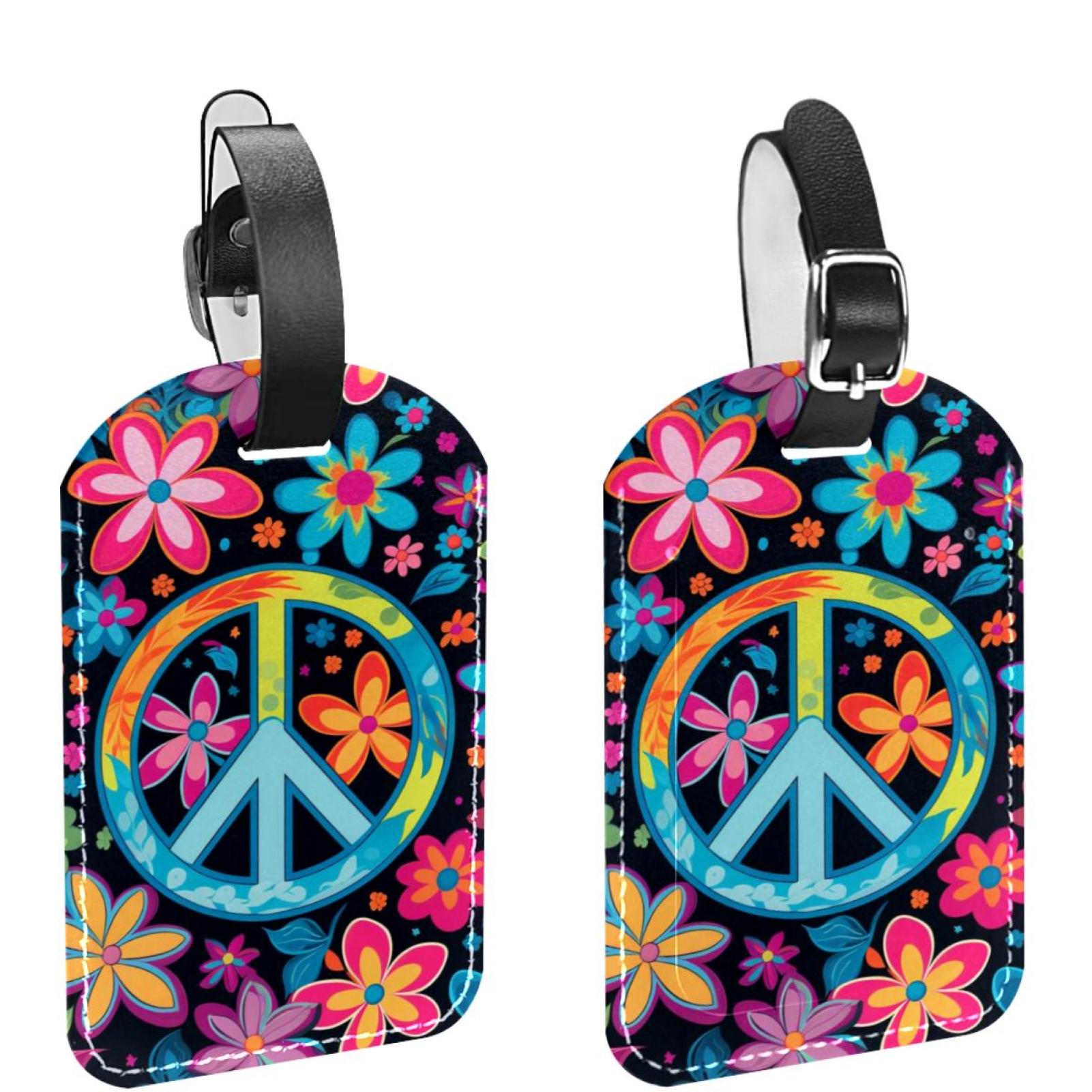 Square 2Pack PU Leather Peace Sign Cruise Luggage Tag with Privacy ...