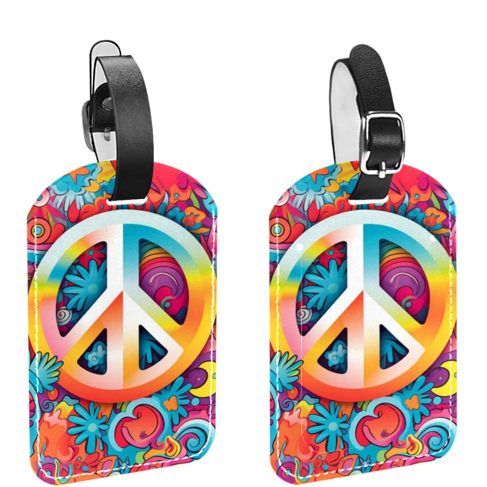 Square 2Pack PU Leather Peace Sign Cruise Luggage Tag with Privacy ...