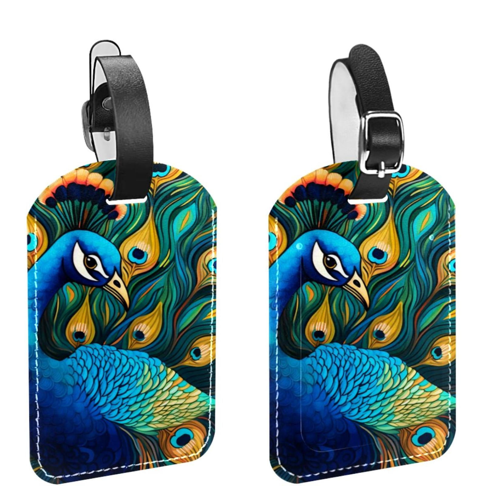 Square 2Pack PU Leather Peacock Cruise Luggage Tag with Privacy Cover ...