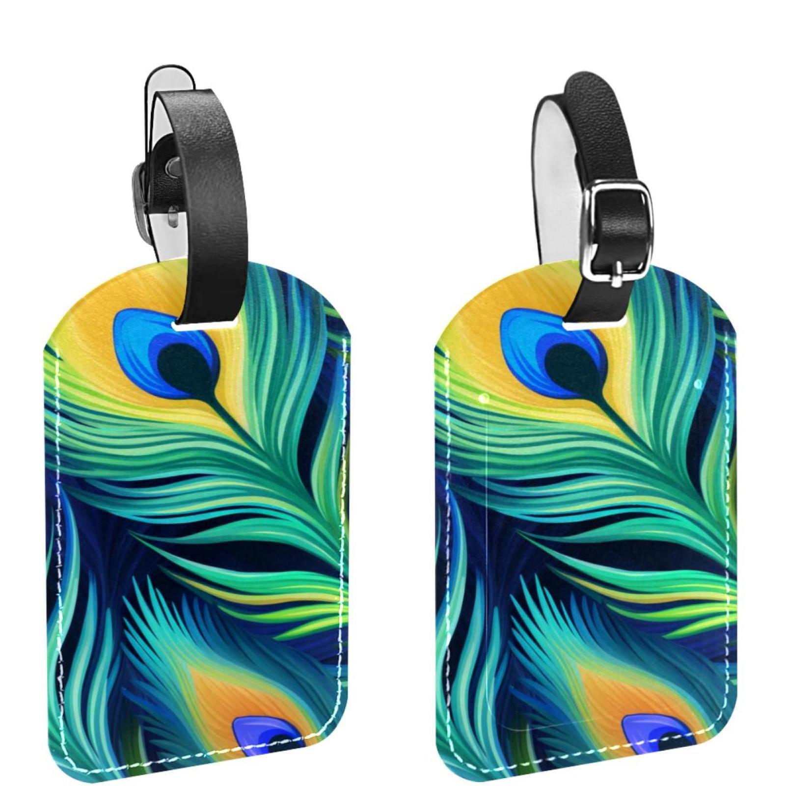 Square 2Pack PU Leather Peacock Feather Cruise Luggage Tag with Privacy ...