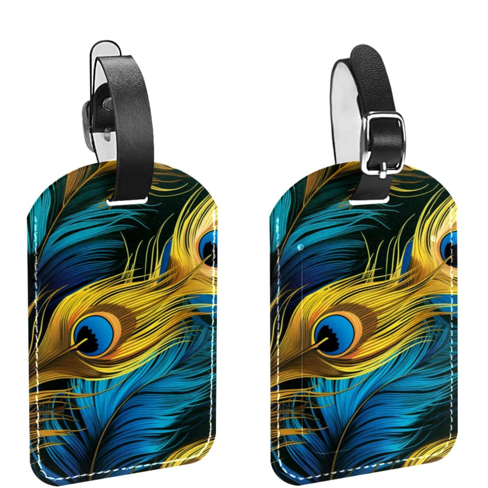 Square 2Pack PU Leather Peacock Feather Cruise Luggage Tag with Privacy ...