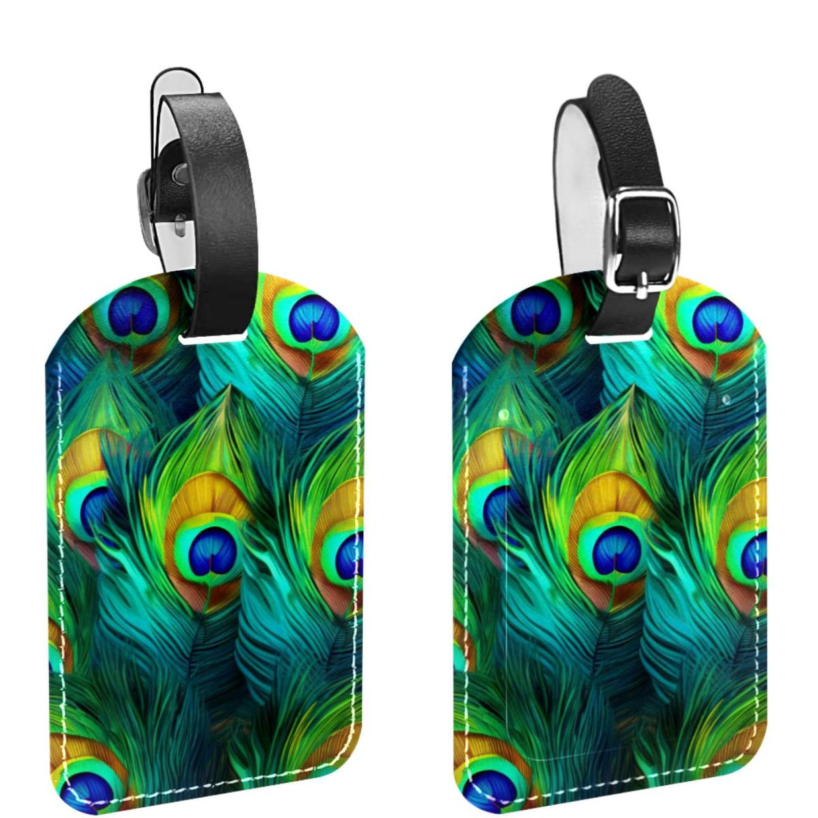 Square 2Pack PU Leather Peacock Feather Cruise Luggage Tag with Privacy ...