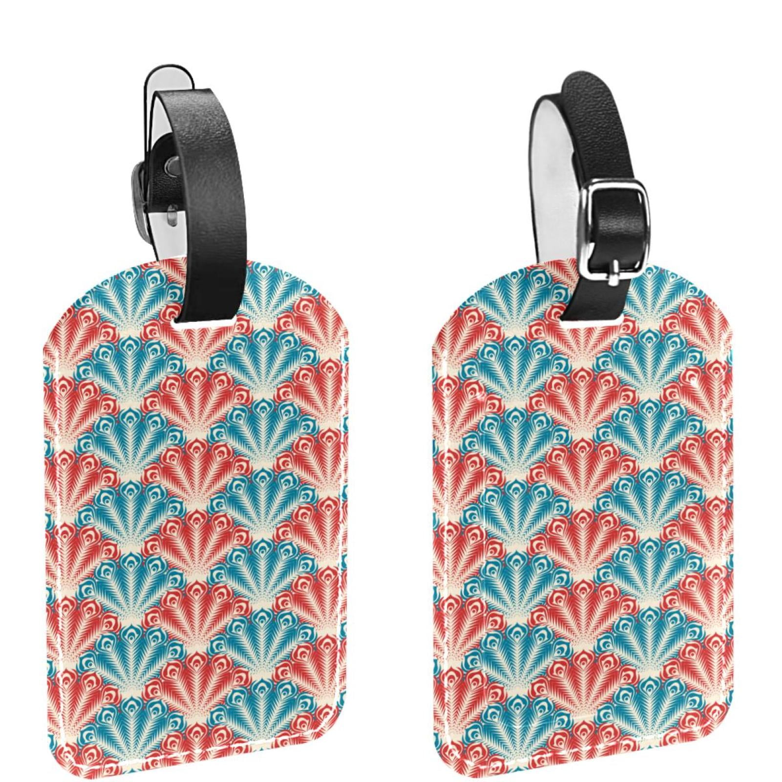 Square 2Pack PU Leather Peacock Feather Cruise Luggage Tag with Privacy ...